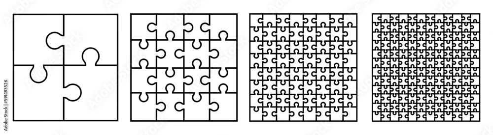 Set puzzle pieces, template puzzle jigsaw isolated, puzzles grid ...