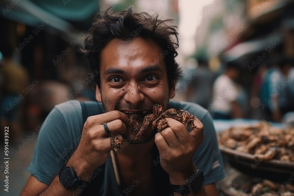 abstract, a man eats insects, fictional insect species, disgusted ...