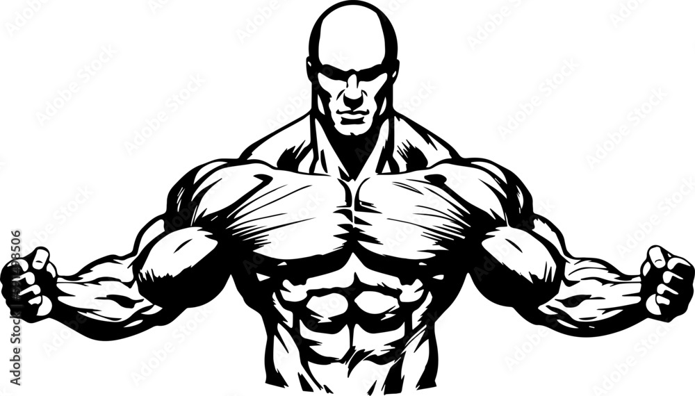 Illustration of muscular torso in drawing stencil style. Stock Vector ...