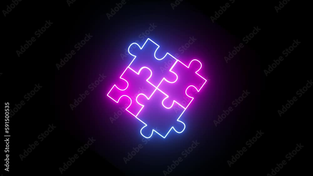 Neon Glowing Jigsaw Puzzle Solve Animation Background, 4 Side Jigsaw ...