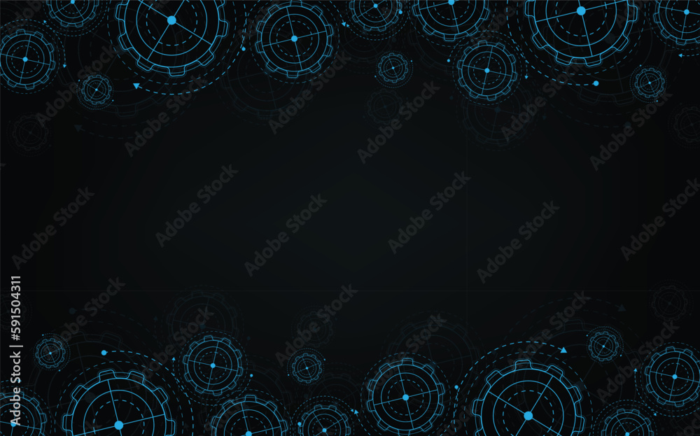 Abstract futuristic Cog Gear Wheel with arrows on dark blue color ...