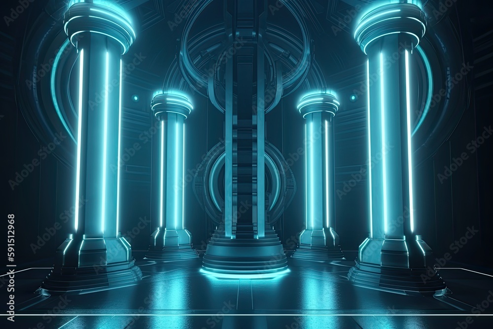 futuristic space stage with futuristic pillars and lights. Generative ...