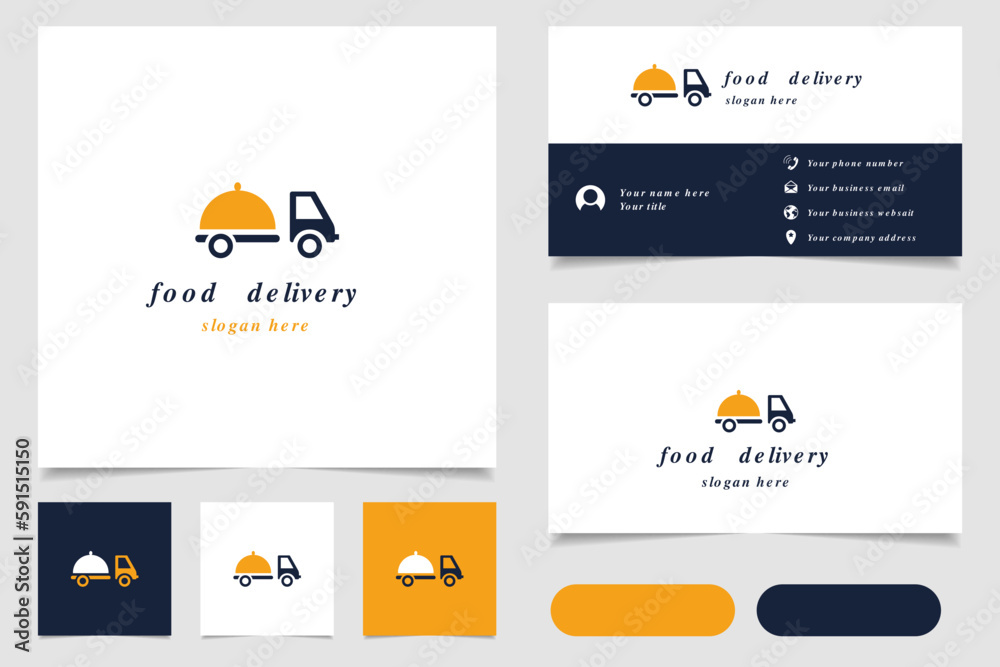 Food delivery logo design with editable slogan. Branding book and ...