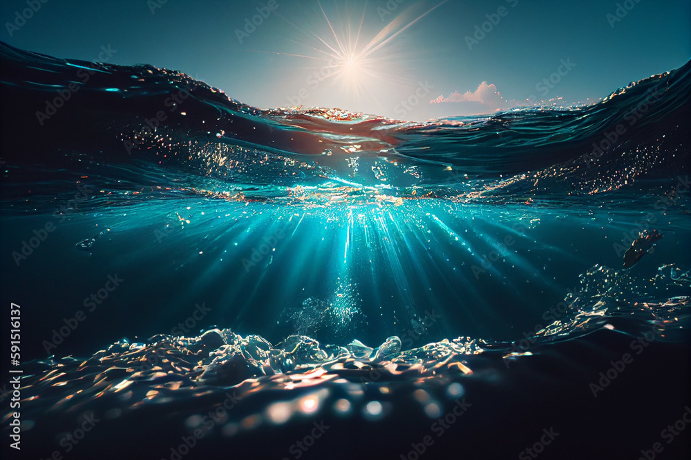 Underwater ocean with sunlight sparkling radiant for background. Sea ...