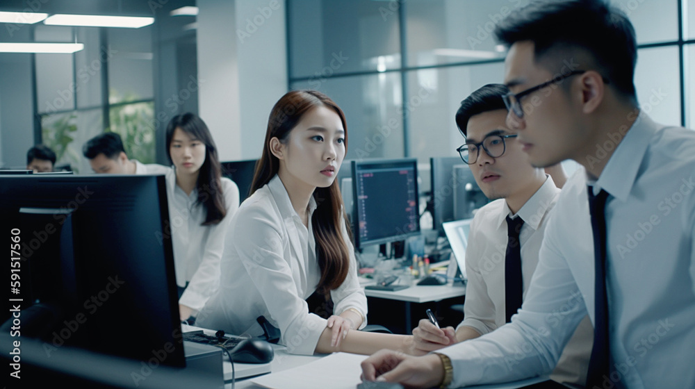 Asian young people working in the office. Generative AI. Faces ...