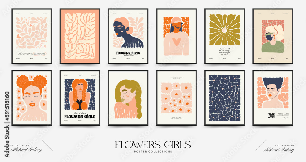Abstract floral and women posters template. Modern trendy Matisse ...