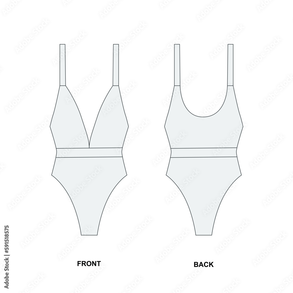 Outline Drawing Of A Womens Piece Swimsuit Technical Drawing Of A