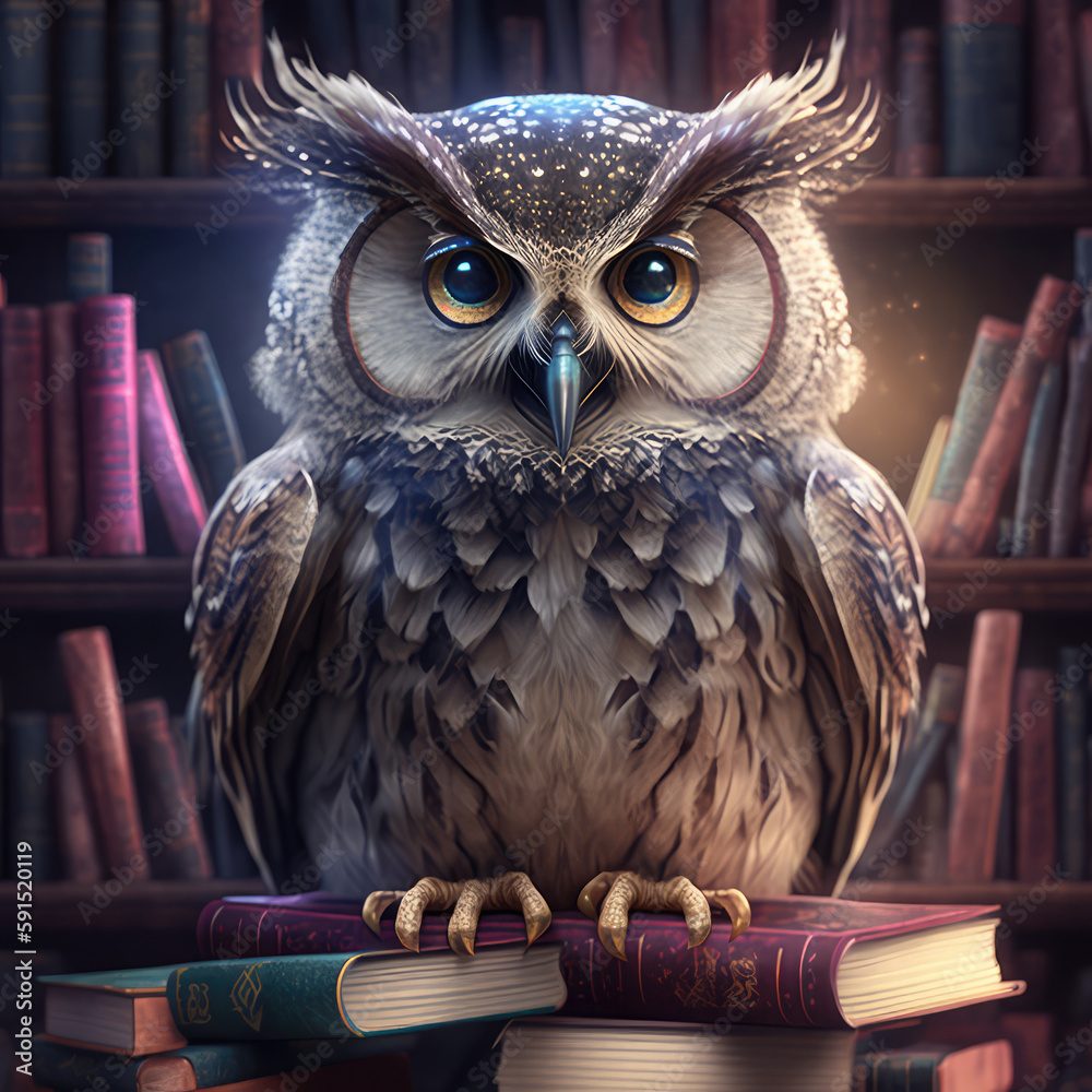 wise owl with graduation cap isolated un blue background. concept of ...
