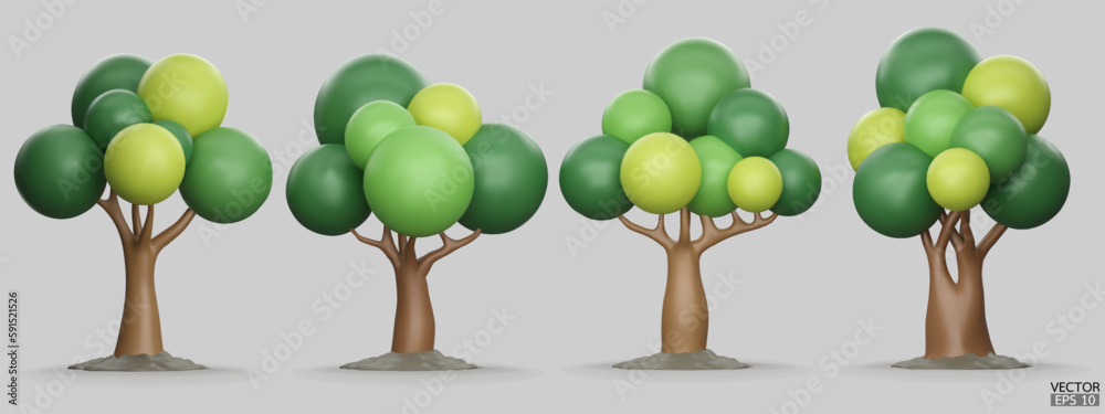 Set Of Trees Isolated On A White Background 3d Tree For Landscape Design Garden And Park