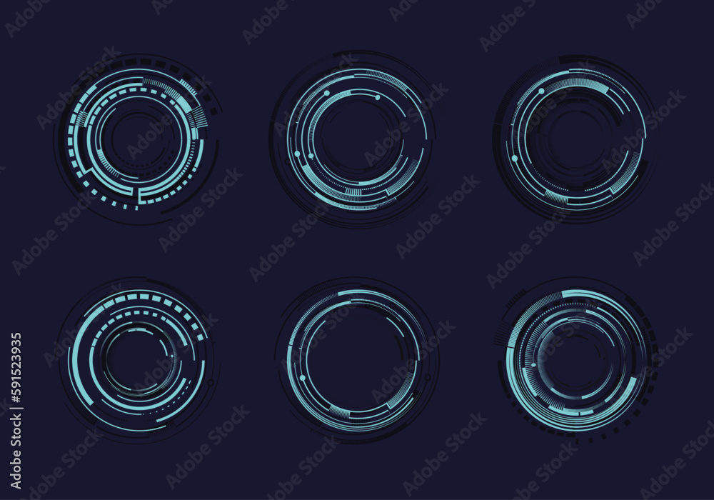 A set of UI HUD circular futuristic interface graphic elements in ...