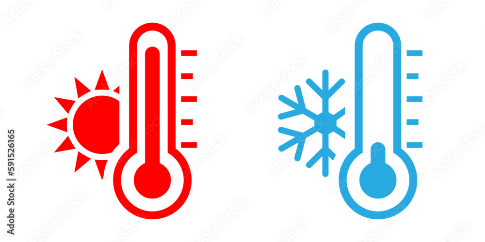 Thermometer icon display hot and cold temperture, flat vector icon of ...