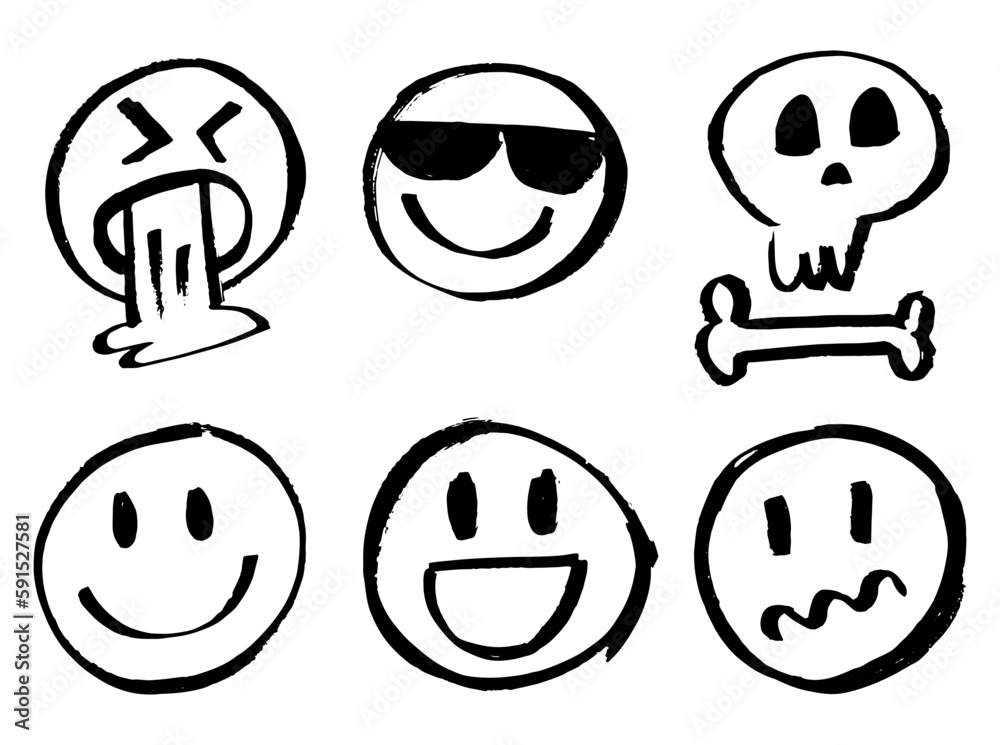 Emojis, different expressions. Vector illustration. Confused, happy ...