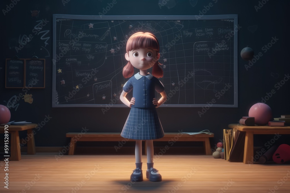 Cute happy kid student standing in classroom, 3D, education concept, AI ...