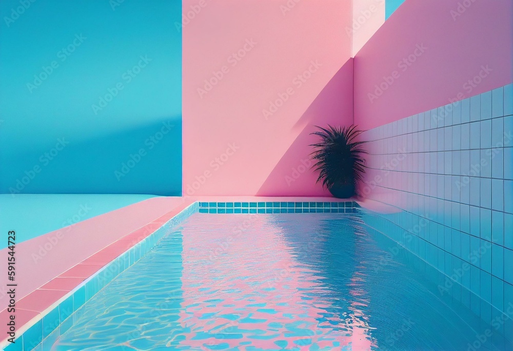 Minimalist wallpaper Blue pink vaporwave swimming pool relax water ...