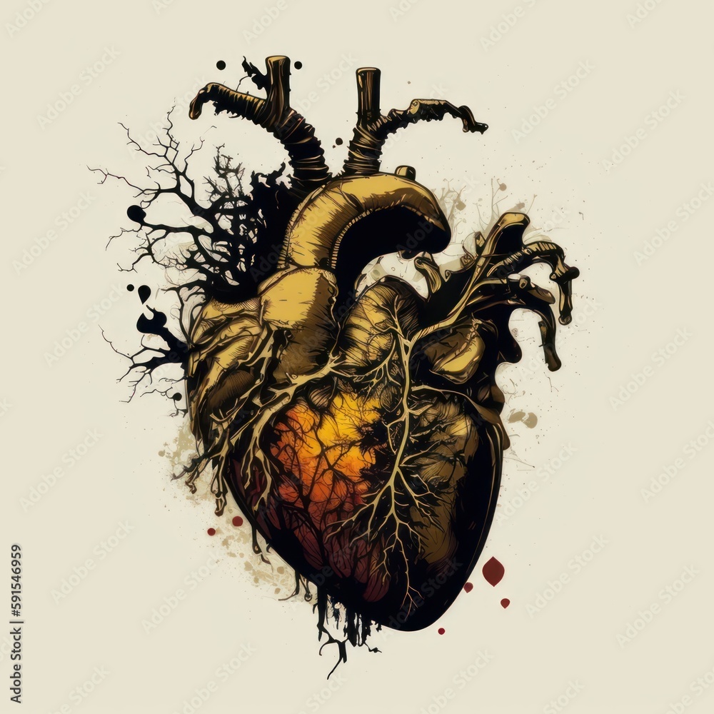 stylized human heart with graffiti effect on isolated white backdrop ...