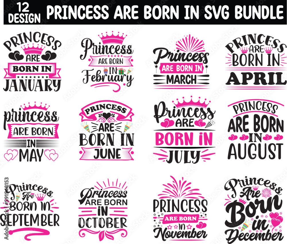 Vetor de princess are born in svg bundle happy birthday svg, birthday ...