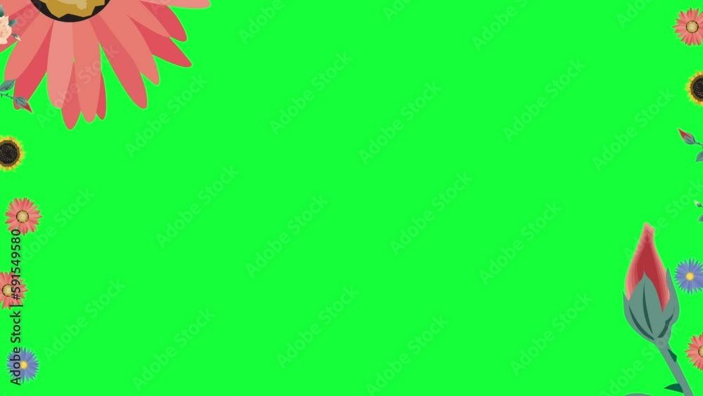 Beautiful Floral frame animation on green screen. Floral frame ...