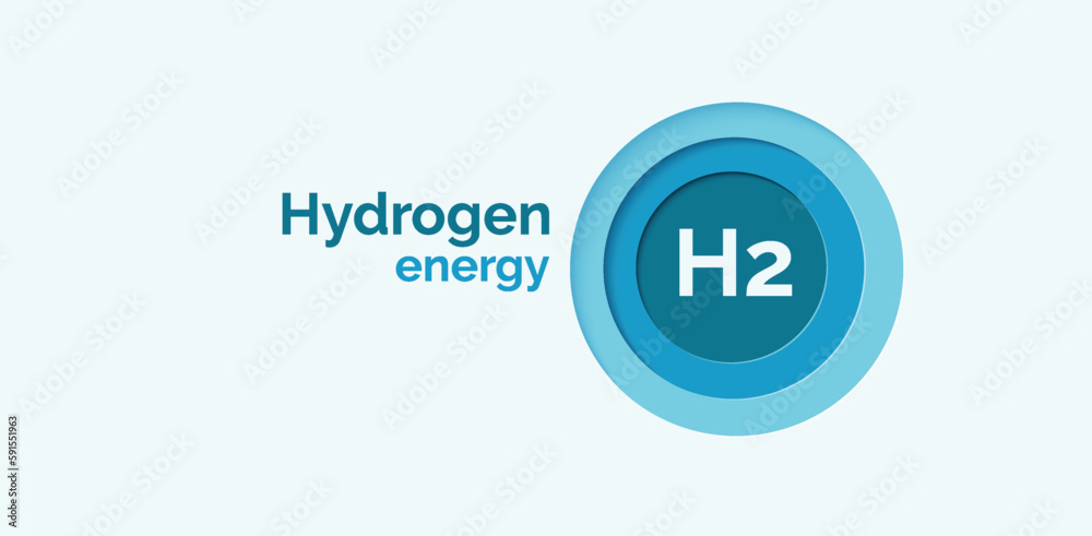 Hydrogen symbol in a blue circle on a white background. Paper cut ...