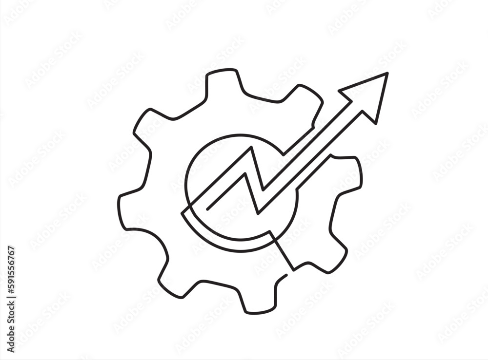 Continuous One line drawing of gear with arrow up inside. Simple ...