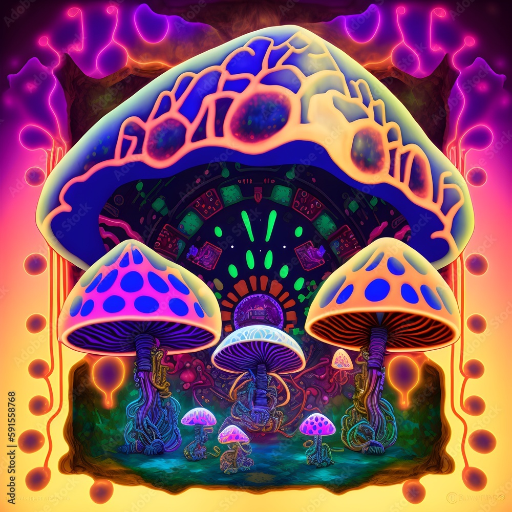 psychedelic album artwork mushroom trip psilocybin fractal dimension uv ...