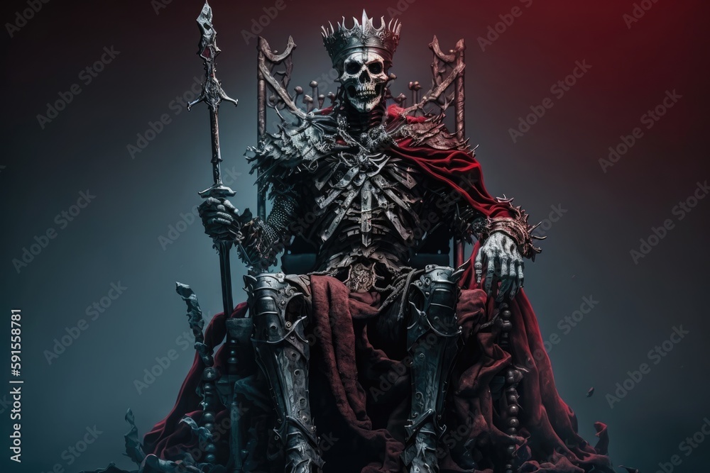 The Undead King - A Skeleton with a Crown, Iron Staff, and Red Cloak ...