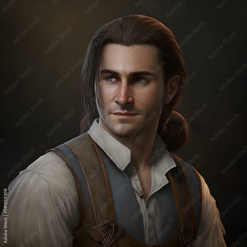 Merridock lotr male halfling medium length brown hair ponytail ...