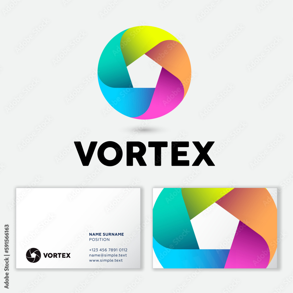 Vortex logo. Color circle consists of five ribbons. Identity, corporate ...