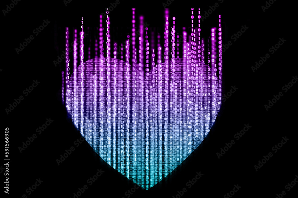 Heart-shaped composed of binary computer code on a black background ...