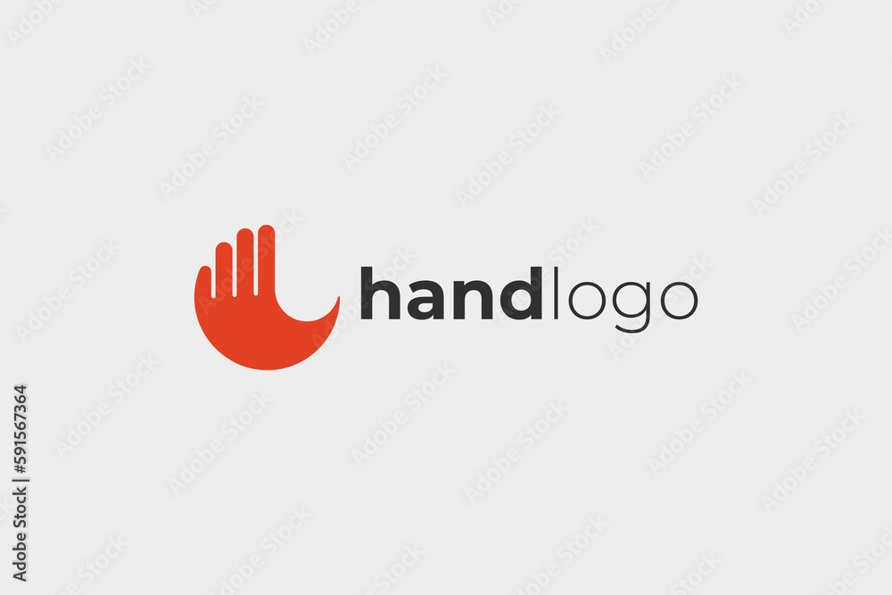 Hand Logo Image. Simple Circular Hand with Fingers isolated on White ...