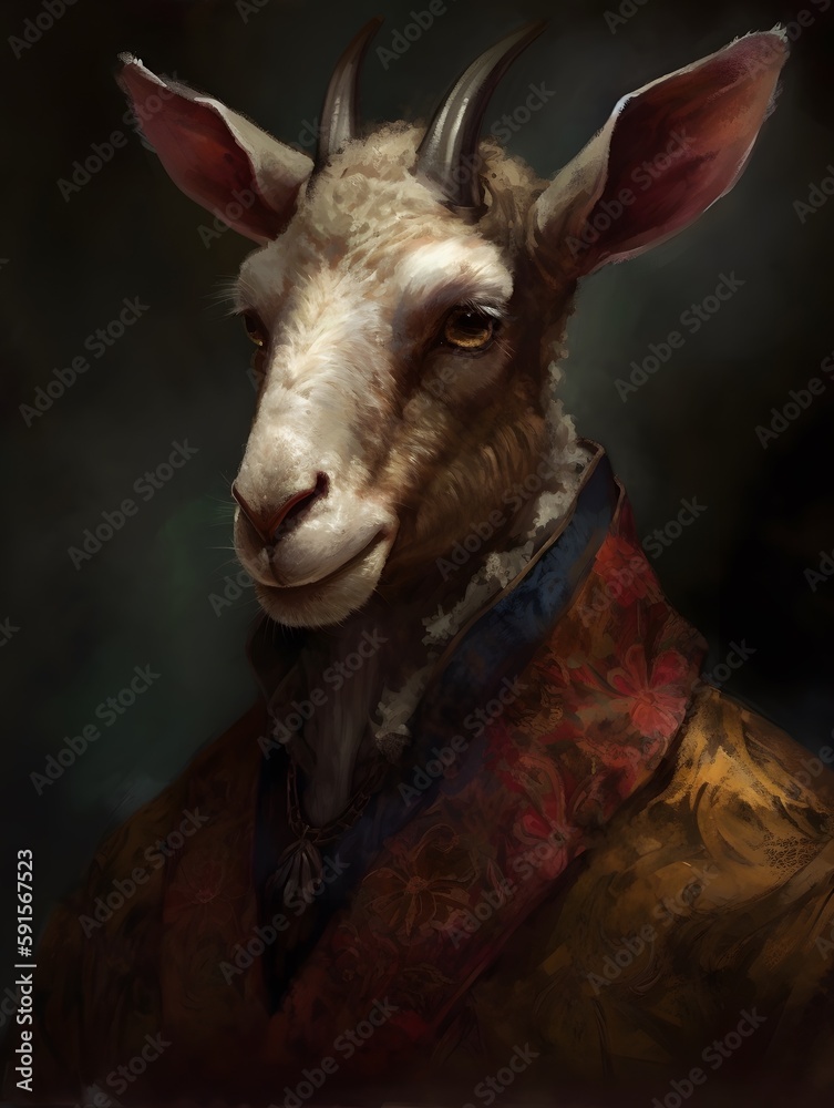 Realistic lifelike glam goat in baroque noble regal 18th century ...