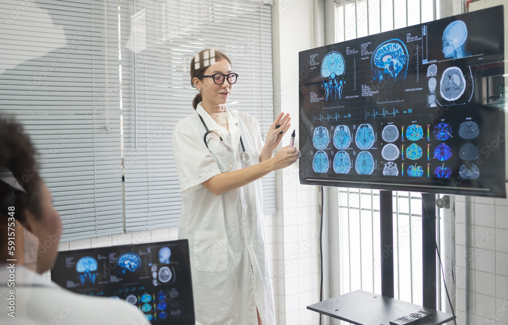 Poster Female medical scientists presenting in brain research ...