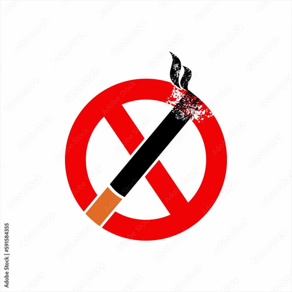 No Smoking icon logo design. Illustration of stop sign and cigarette ...