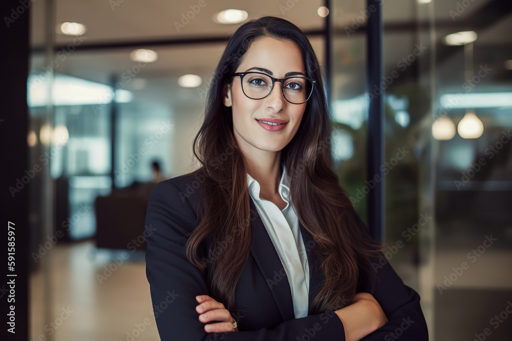 Generative AI illustration of Attractive female CEO of a large company ...