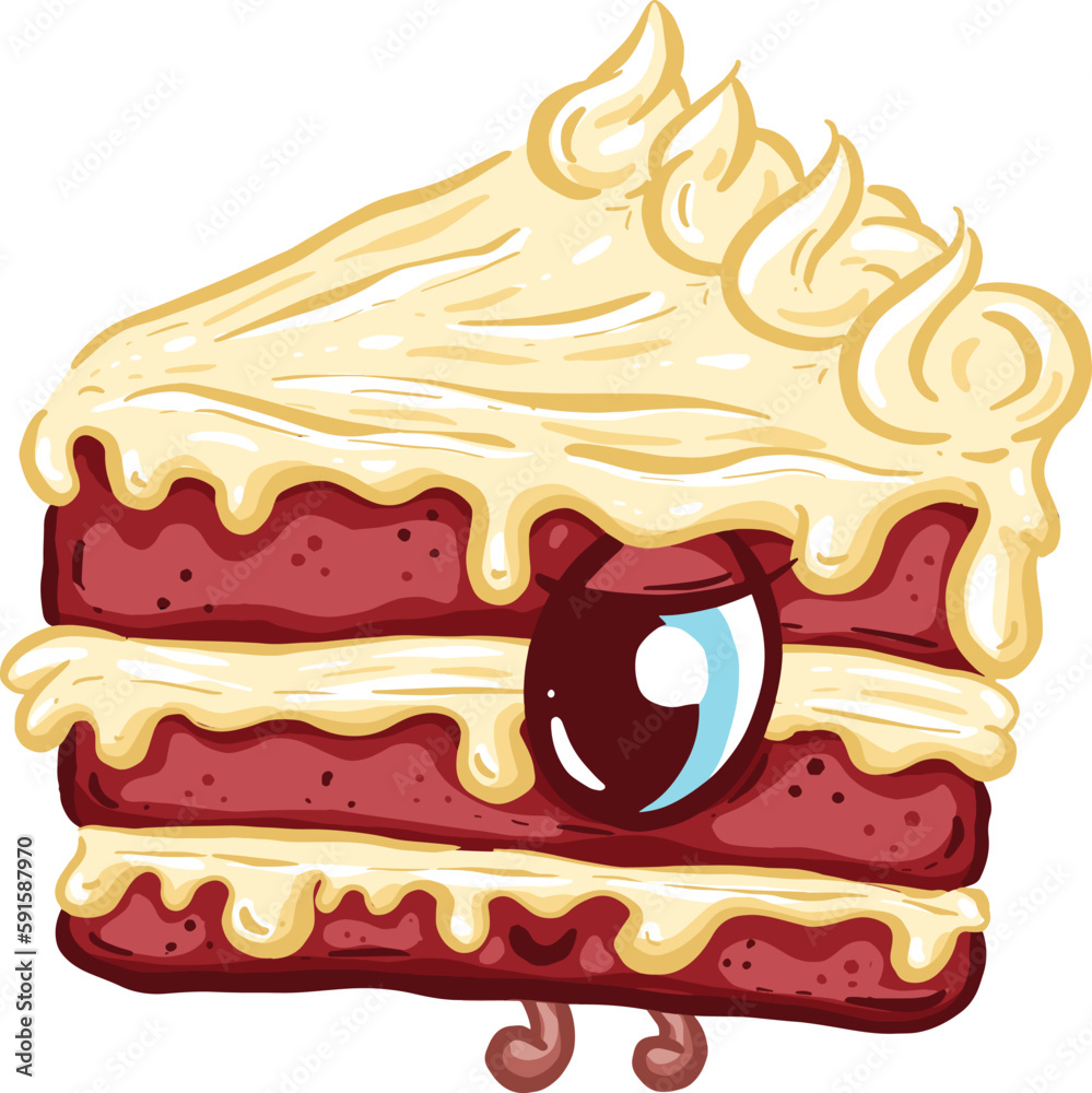 Cartoon Red Velvet Cake Slice Character Illustration Stock Vector ...