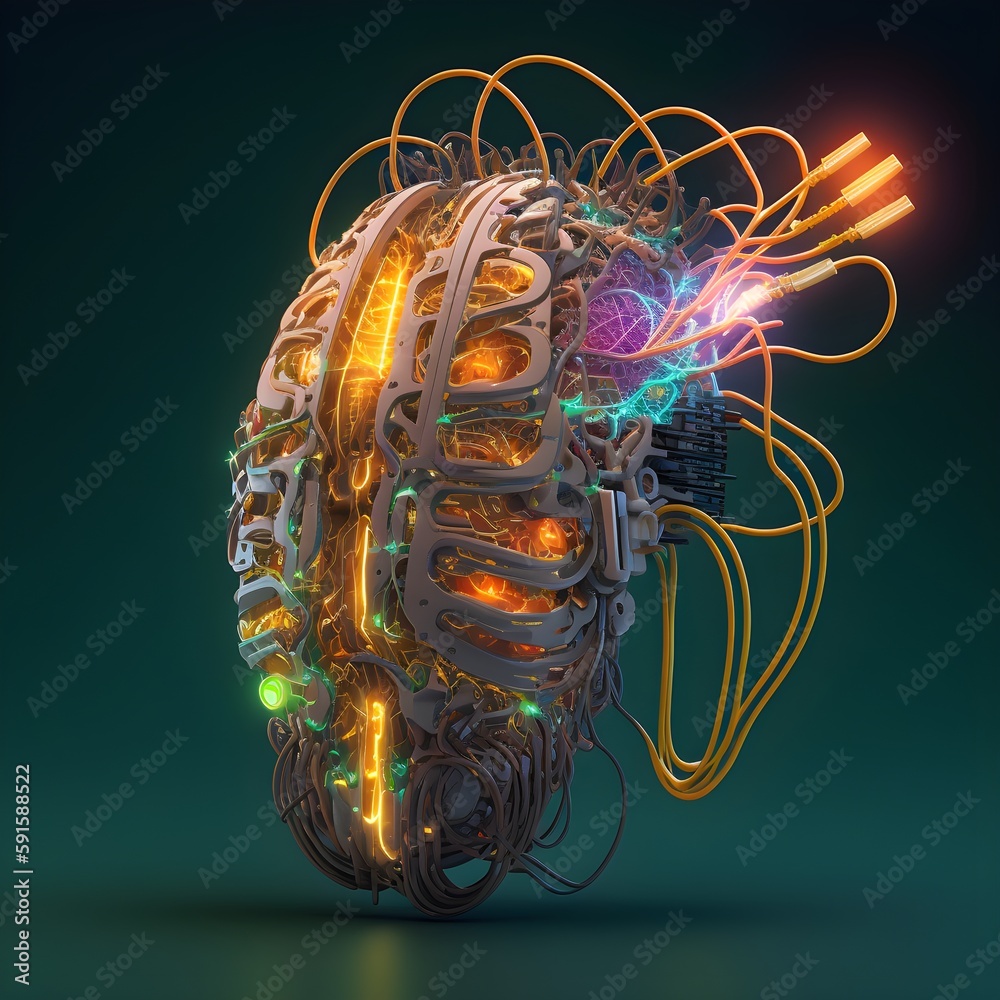 cybernetic human brain and brainstem made entirely of mechanical parts ...