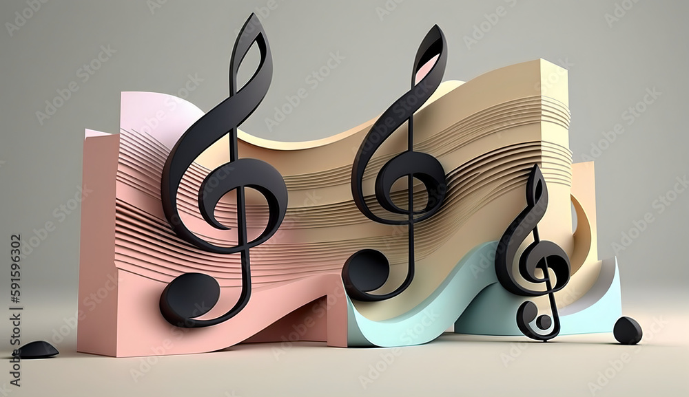 Music notes with 3d style sheet music. Colorful pastel background ...