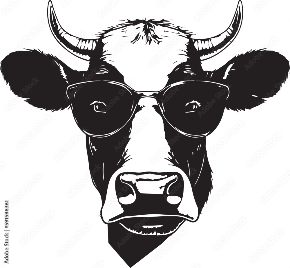 Poster Cow with sunglasses Vector Illustration, EPS – Muurposter ...