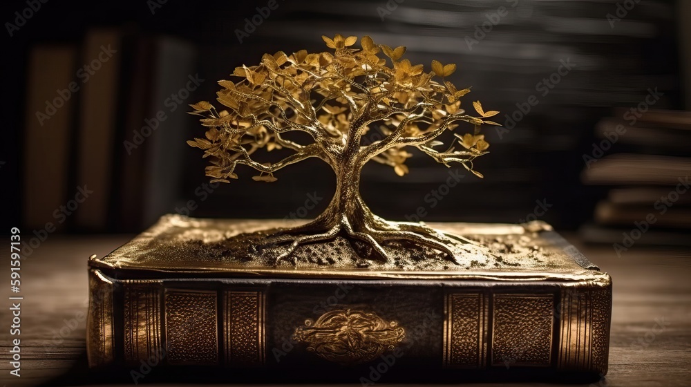 Golden tree growing from the old book. Teachers day. Generative AI ...