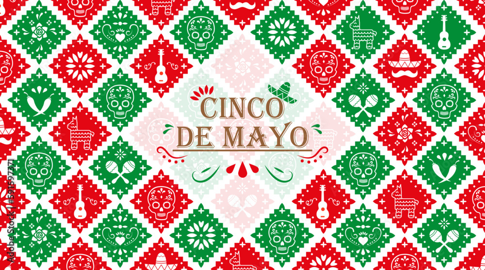 Banner fondo del 5 de mayo, papel picado tricolor, festividad mexicana ...