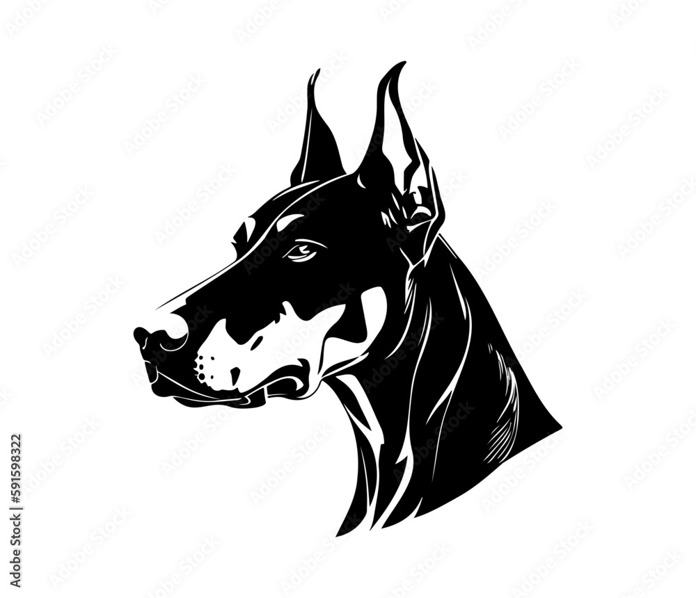 Doberman, Doberman Dog Face SVG, black and white Doberman vector Stock ...