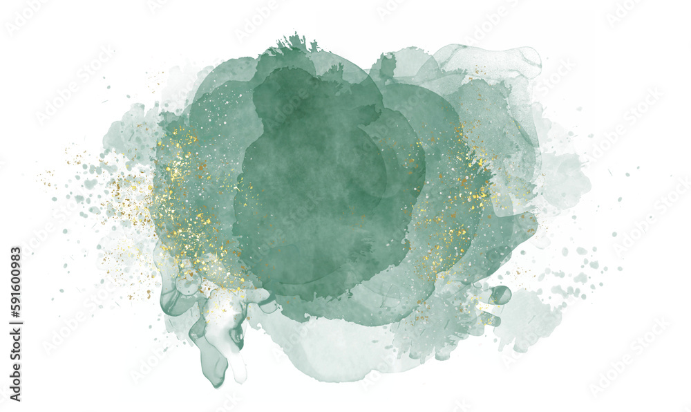 Pastel green modern watercolor brush stroke splash with luxury golden ...