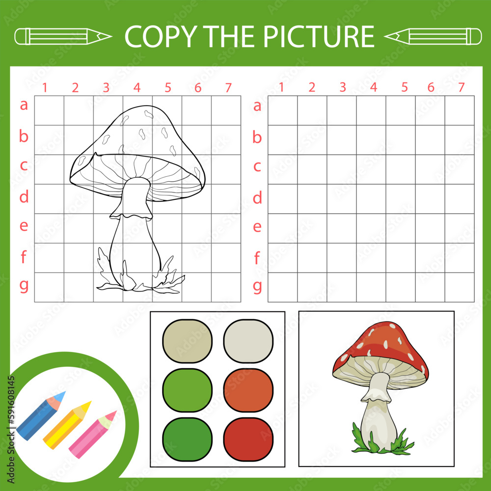 Education art game. Kids activity page and draw worksheet. Copy the ...