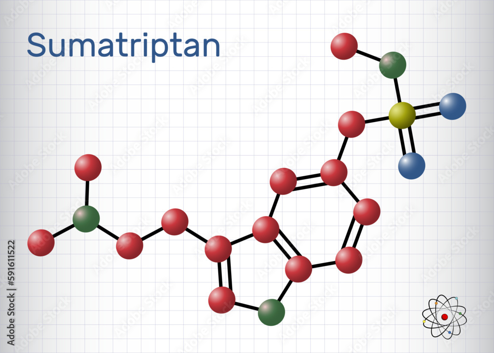 Sumatriptan molecule. It is serotonin receptor agonist used to treat ...