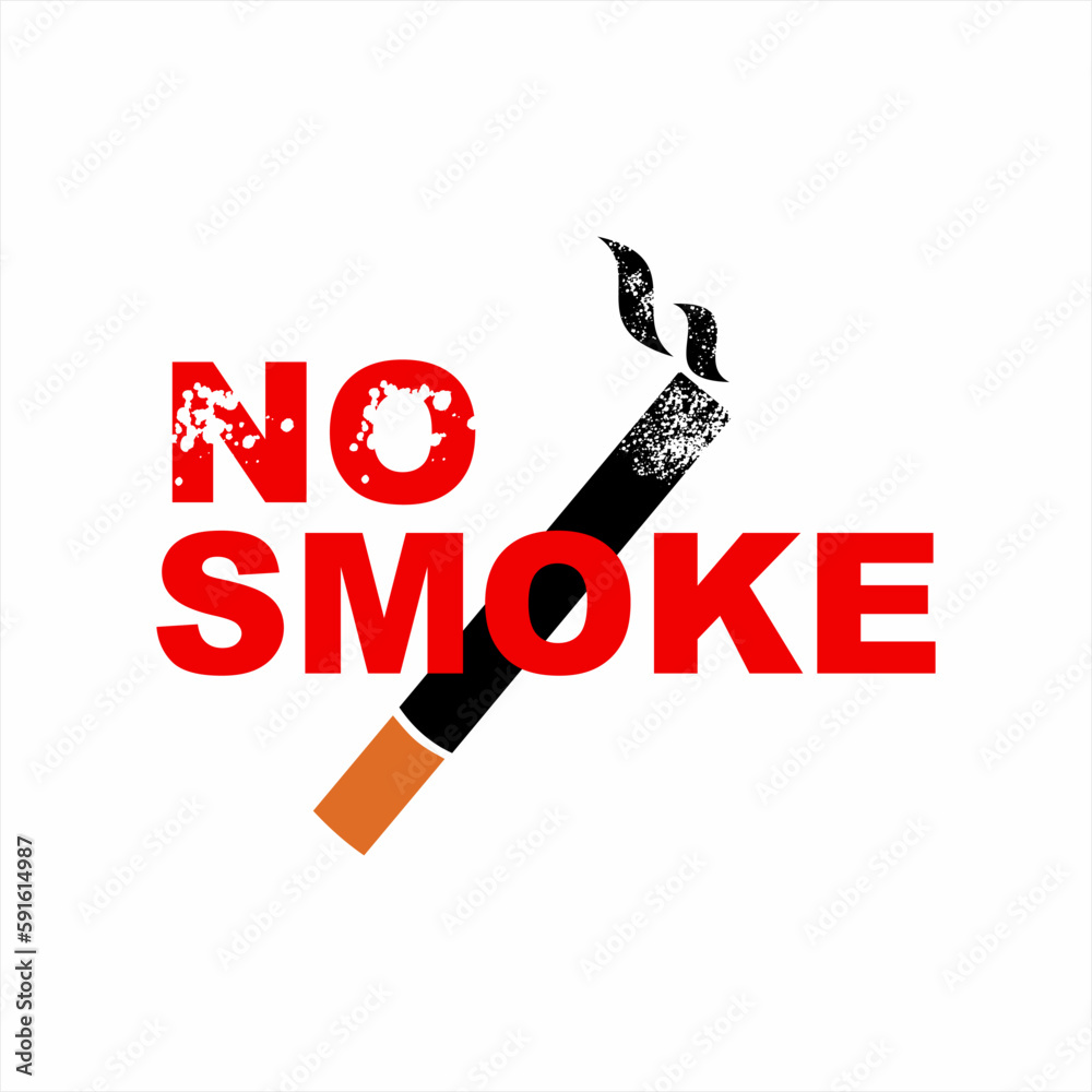 No Smoke word logo design with illustration of a cigarette with its ...