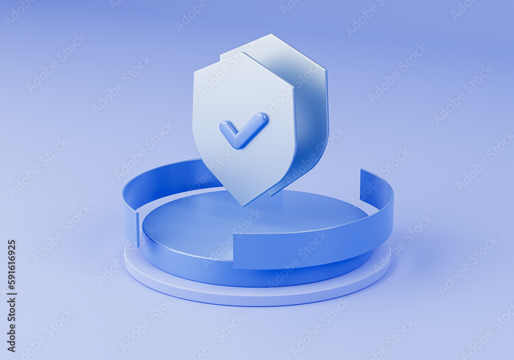 3D Rendering Icon Safety Shield Check Mark Side View Blue Color ...