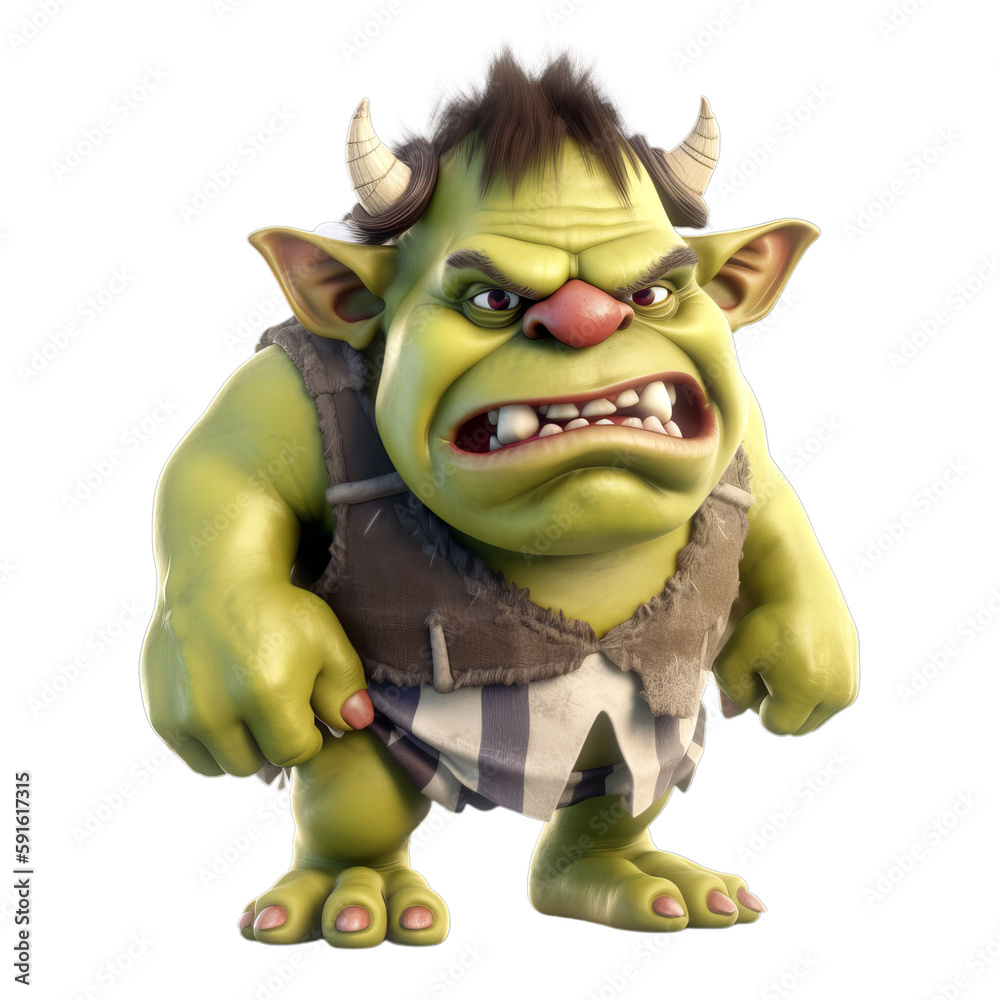 fantasy ogre, cute 3d cartoon ogre isolated on transparent background ...