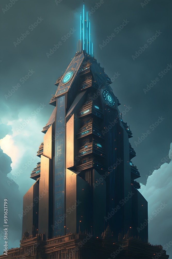 hyper realistic concept art of a skyscraper tower in Sengoku era style ...
