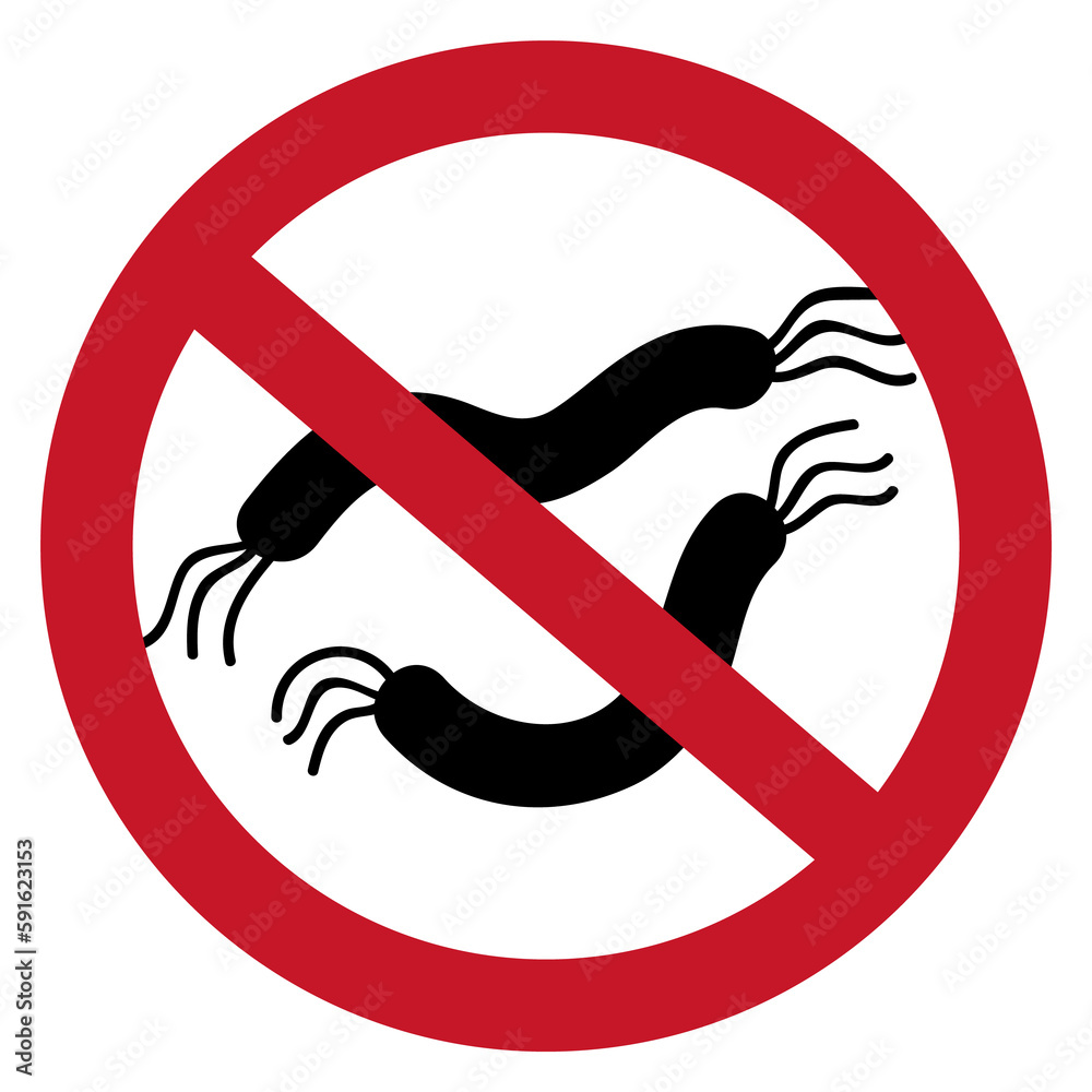 Antibacterial sign. No germs icon. Red forbidden symbol Stock ...