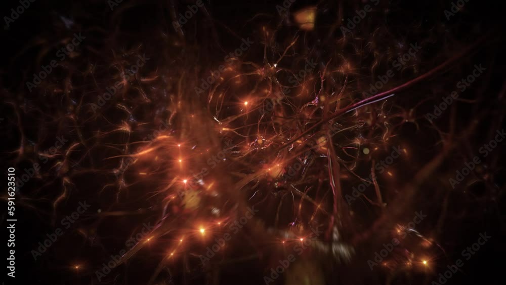 Synapse Process Inside the Nervous System. 3D Animation Neurons in the Brain. Nerve Cells ...