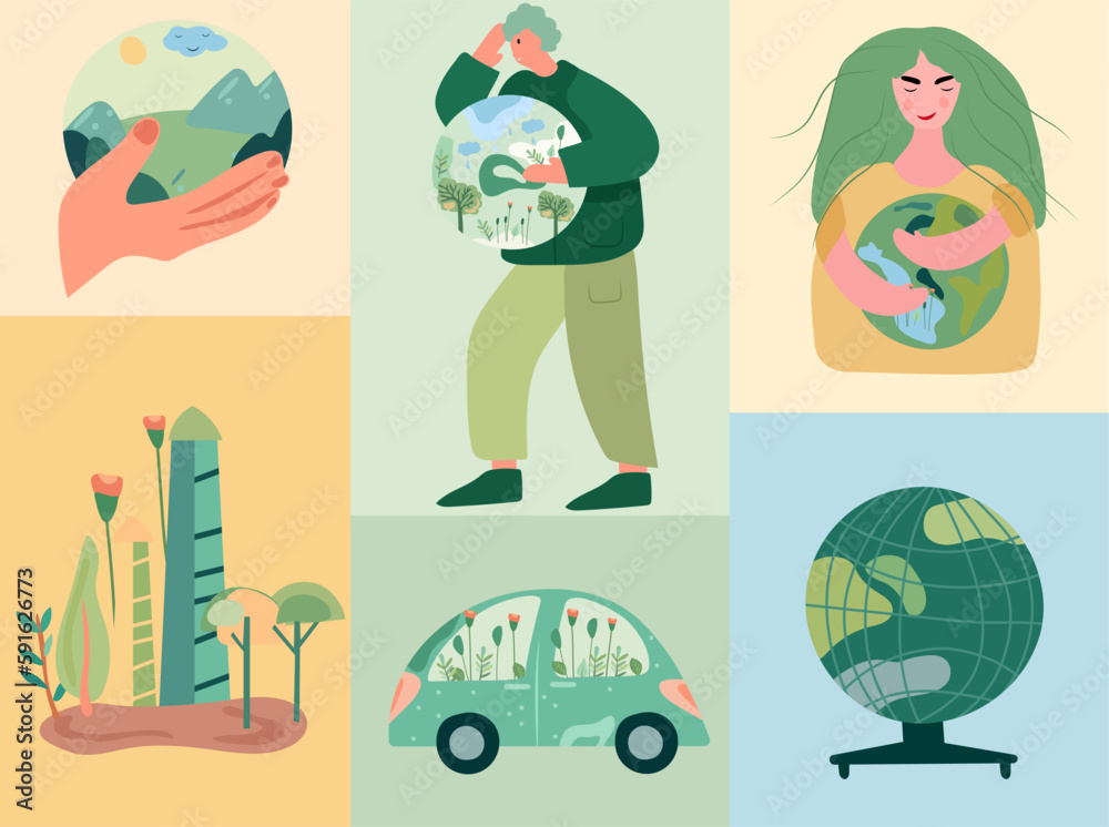 Climate awareness, Earth protection, image with eco friendly components ...